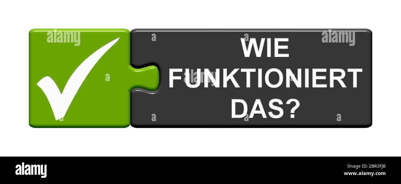 Isolated Puzzle Button with tick symbol showing How does it work? in ...