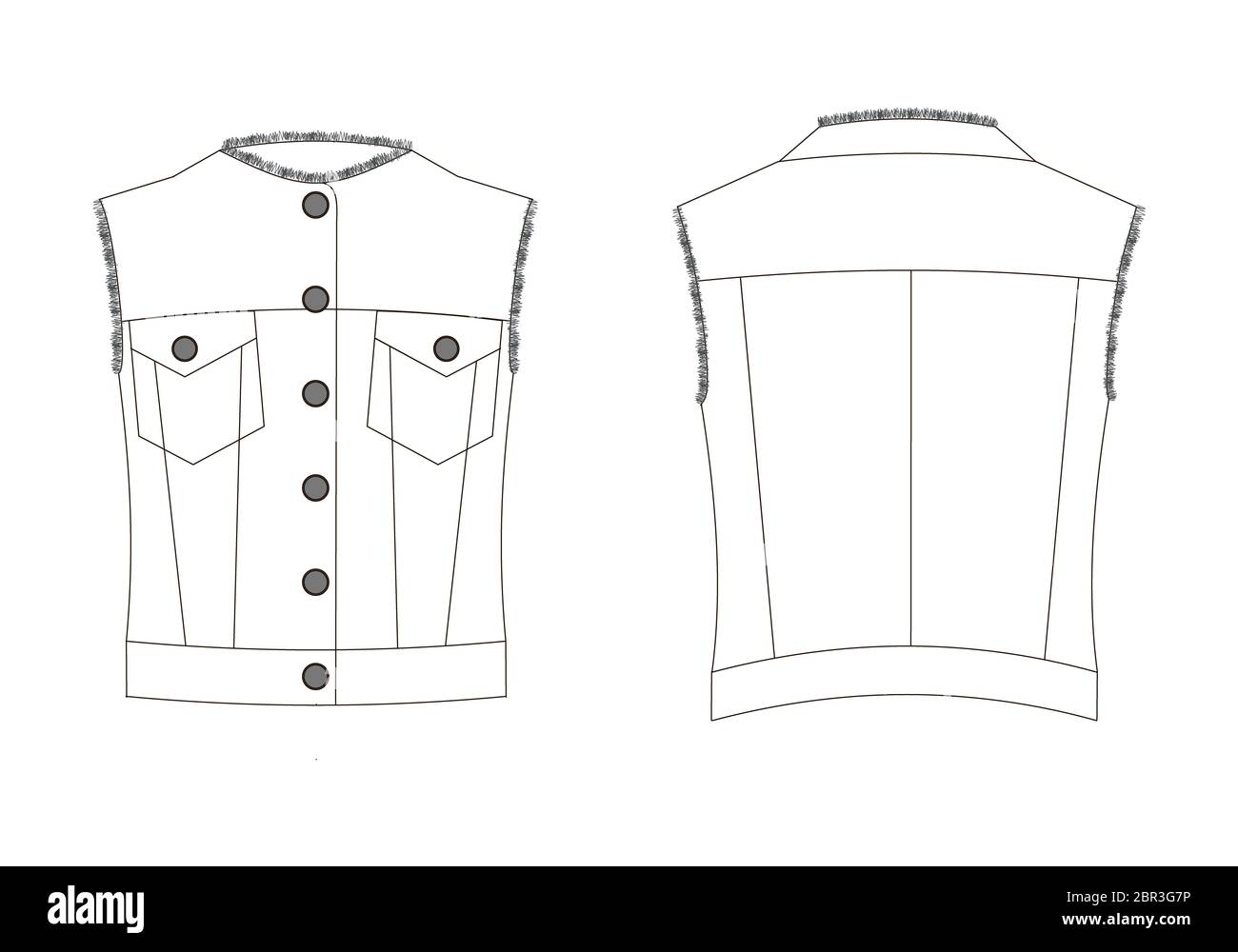 Vector illustration of waistcoat. Front and back views of clothing ...