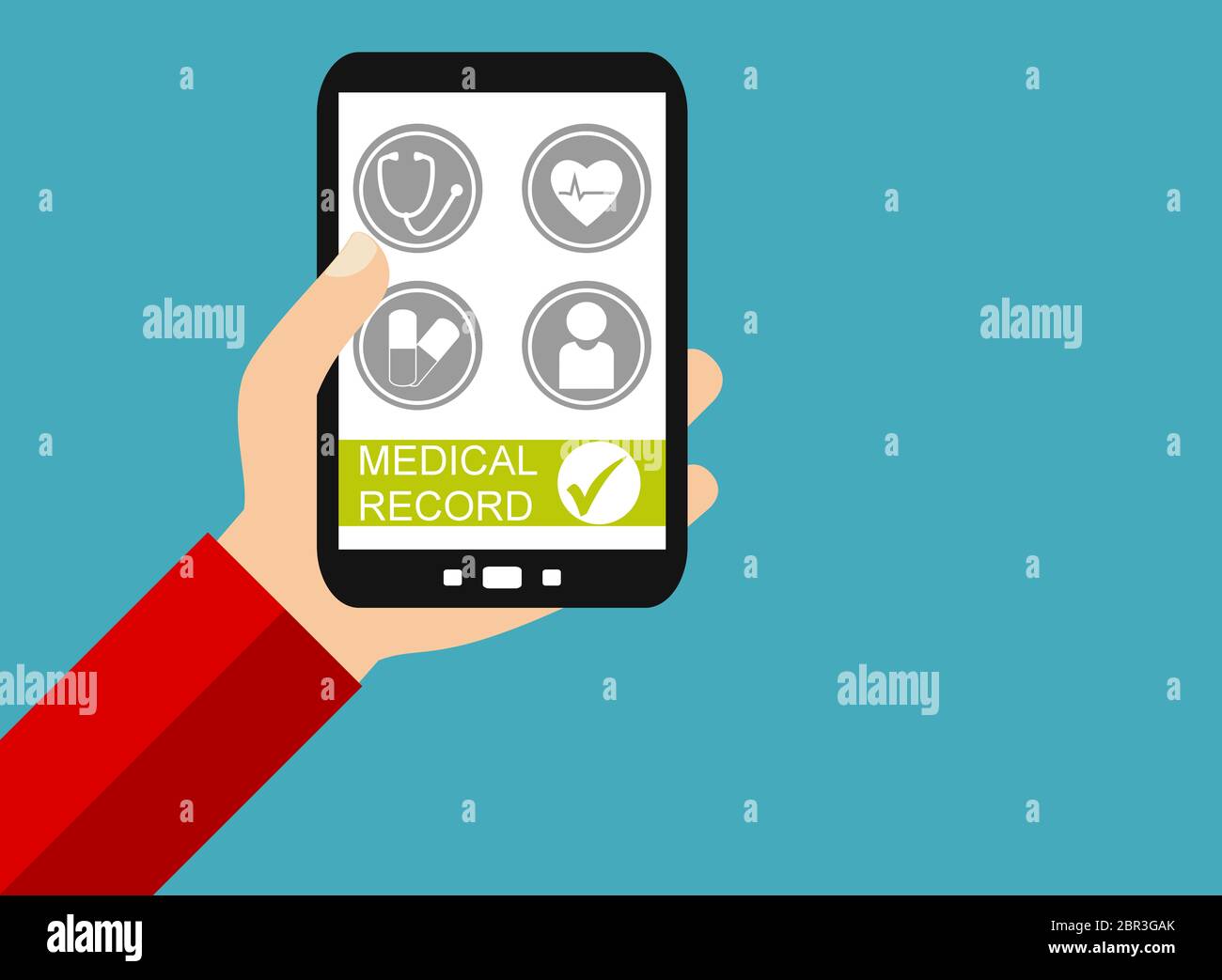 Hand holding Smartphone: Medical Record - Flat Design Stock Photo - Alamy