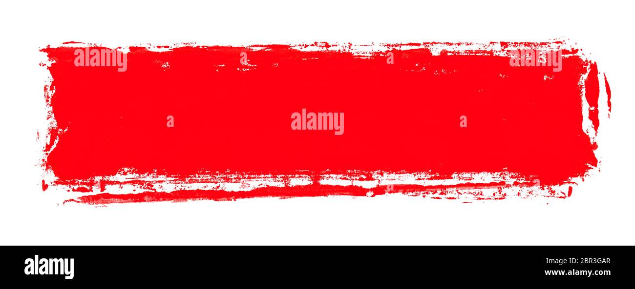Dirty graffiti or paintbrush banner with red color on white background ...