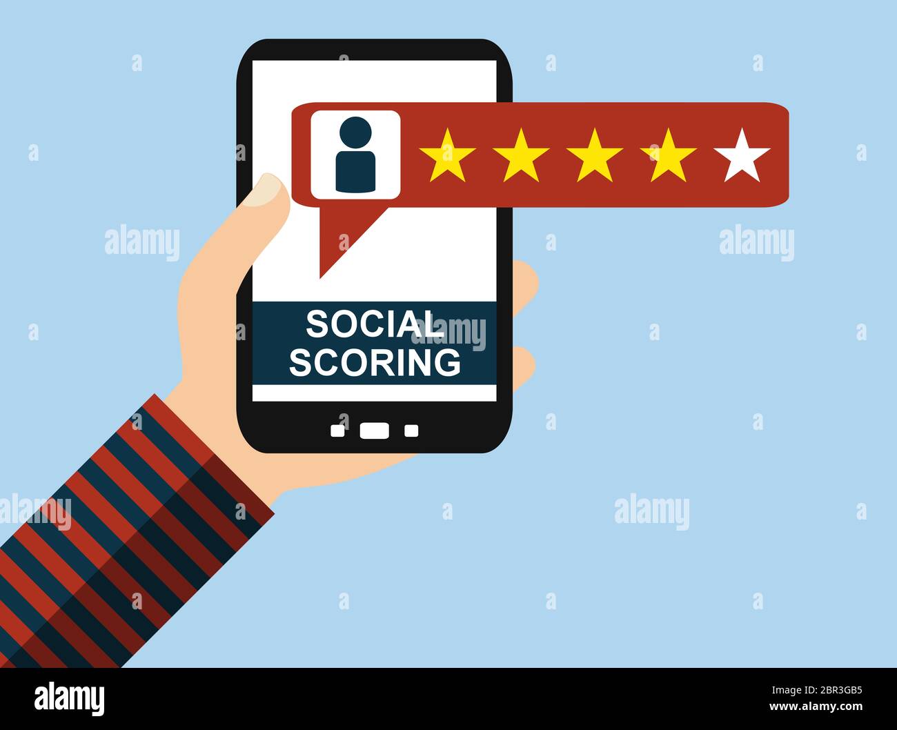 Hand holding Smartphone: Social Scoring - Flat Design Stock Photo - Alamy