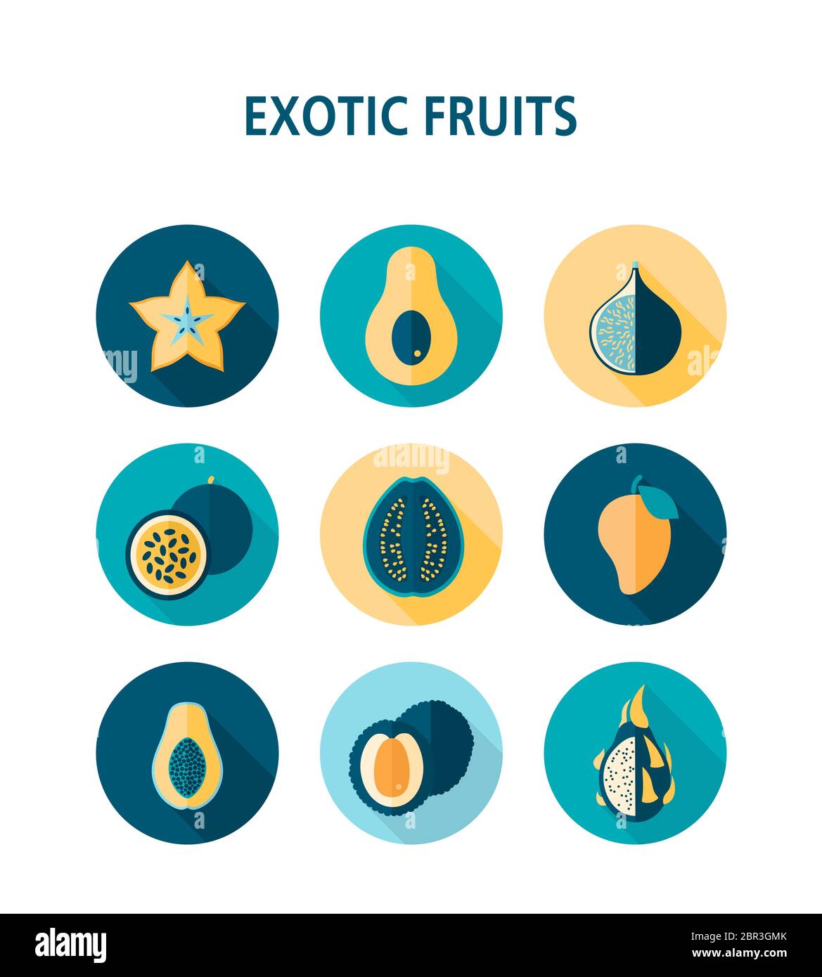 Exotic fruit icons set. Vector illustration for food apps and websites ...