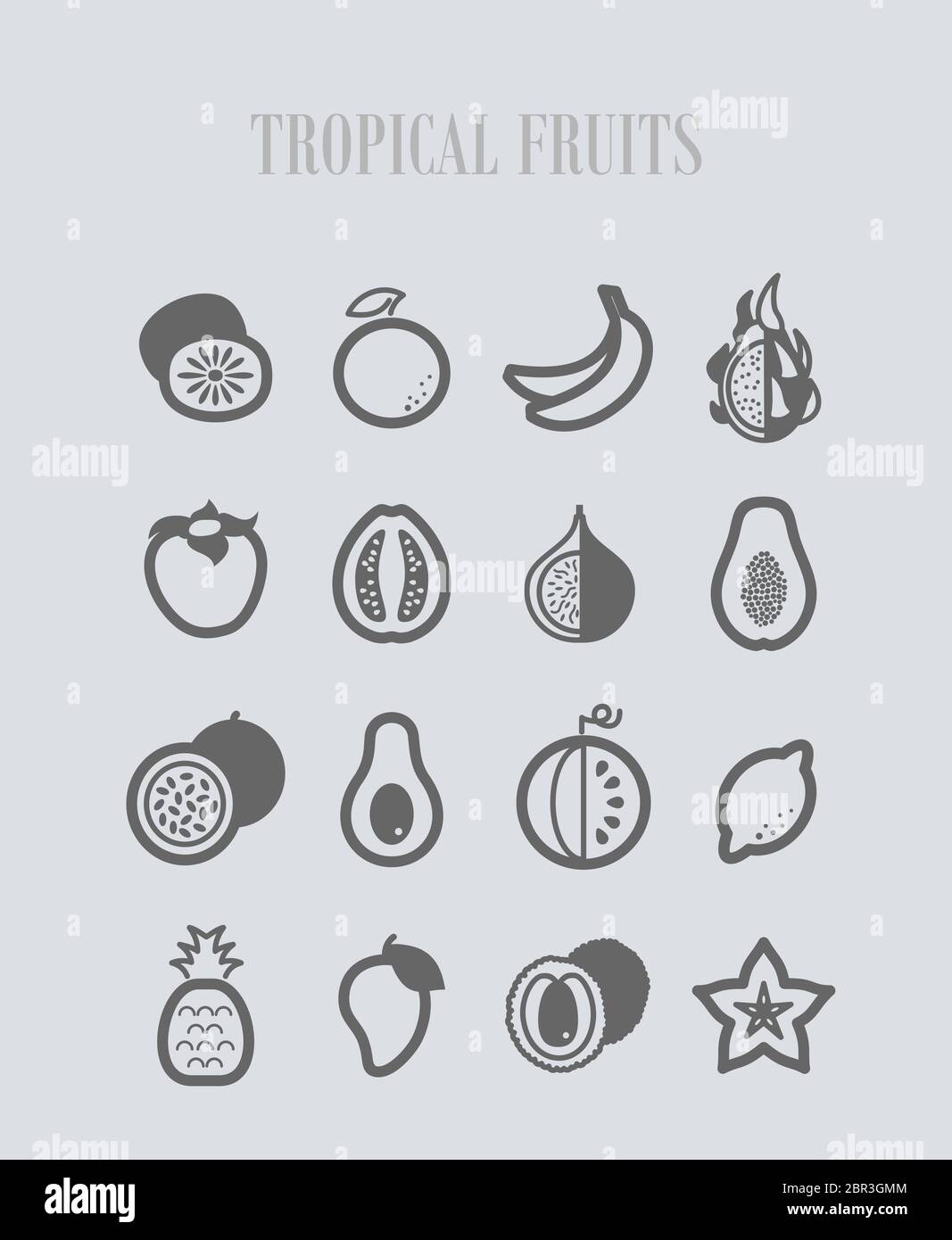 Tropical fruit icons set. Vector illustration for food apps and ...