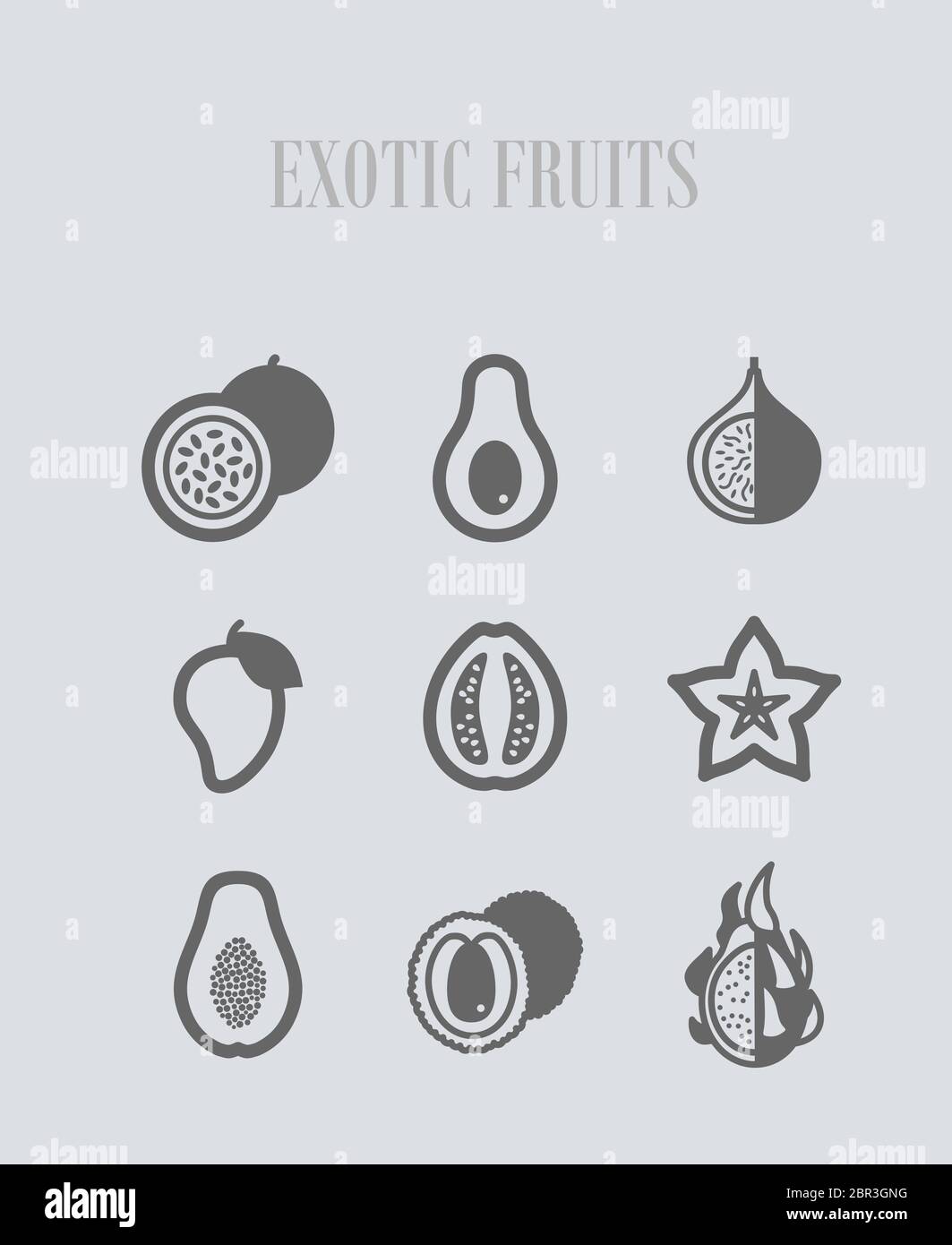Exotic fruit icons set. Vector illustration for food apps and websites ...