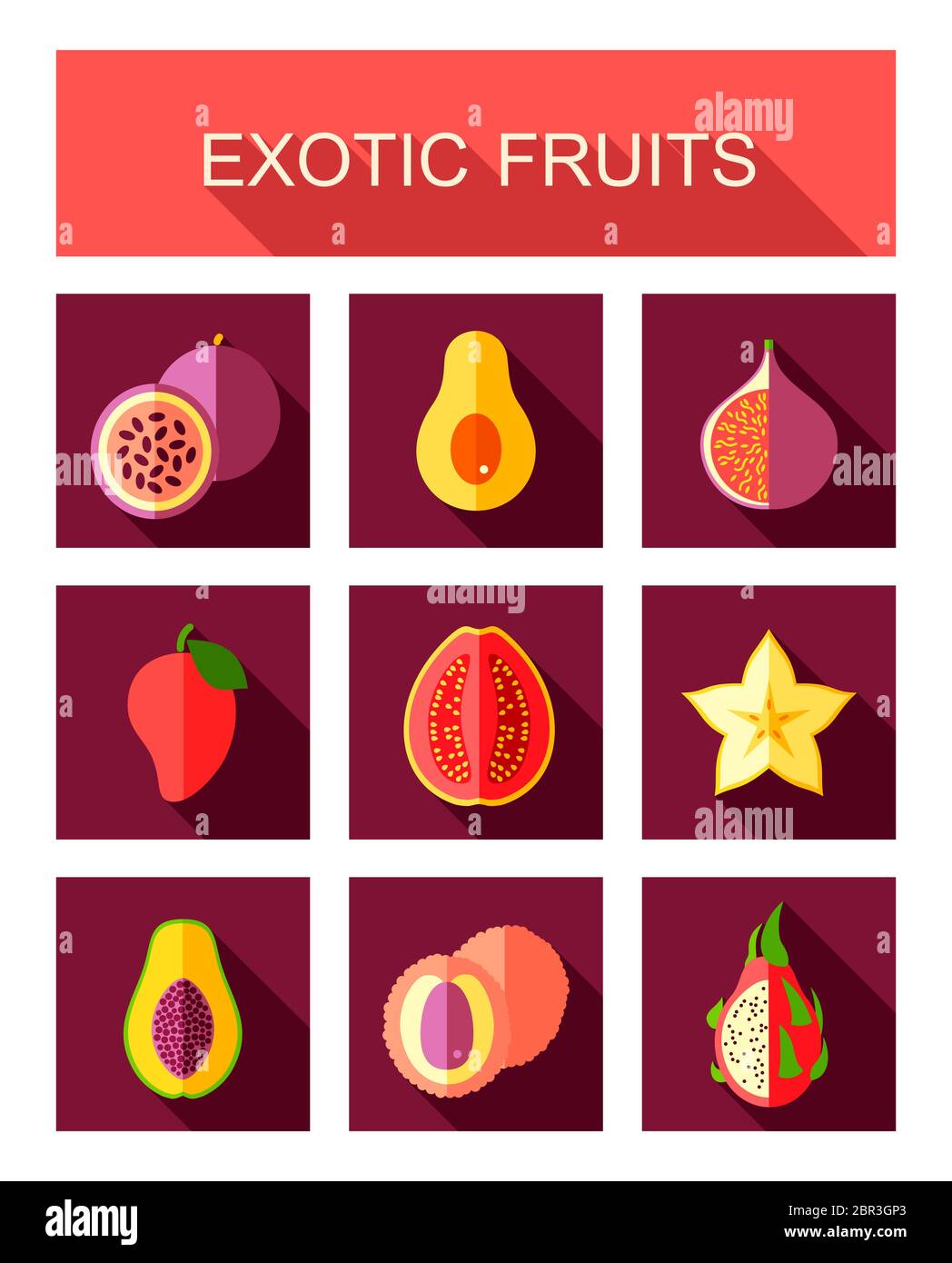 Exotic fruit icons set. Vector illustration for food apps and websites ...