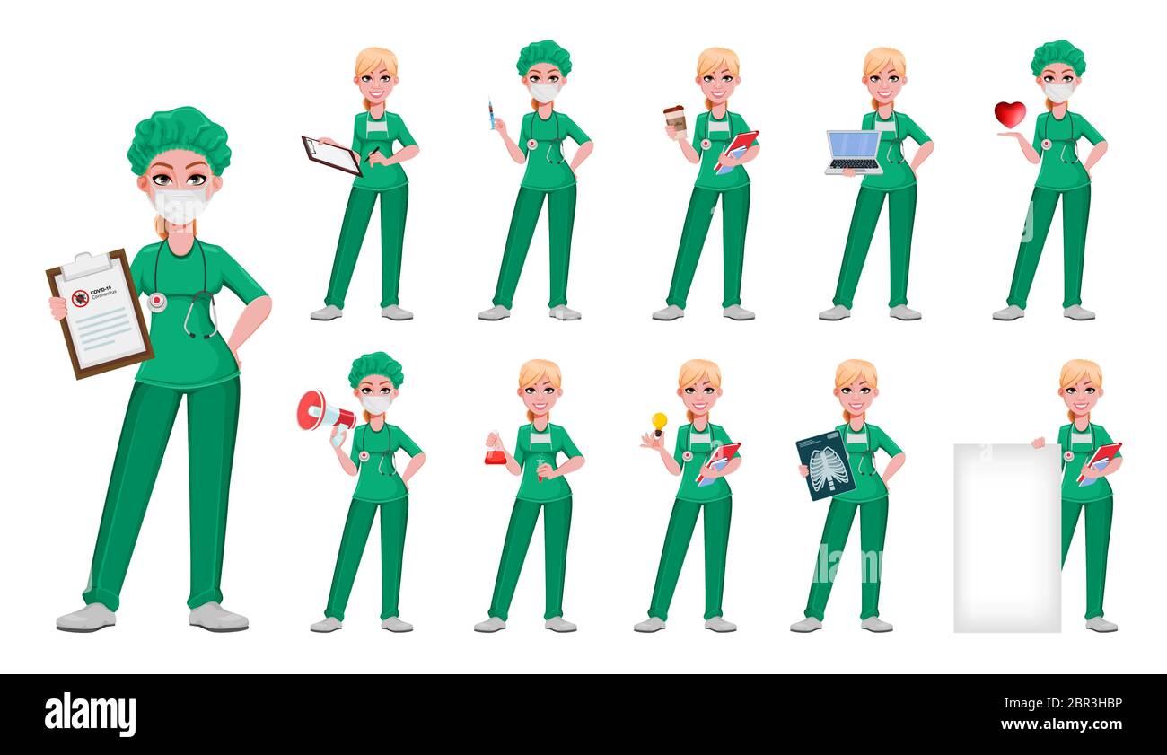 Beautiful woman doctor, set of eleven poses. Female medical doctor or ...