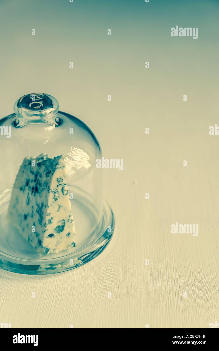 Blue cheese under the glass dome Stock Photo - Alamy