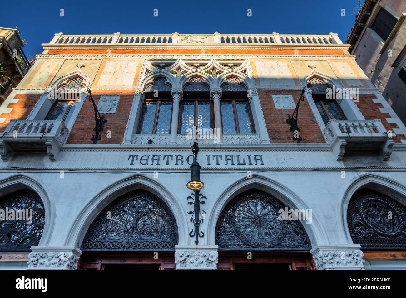 Old historic building with letters Teatro Italia, Italian theatre on ...