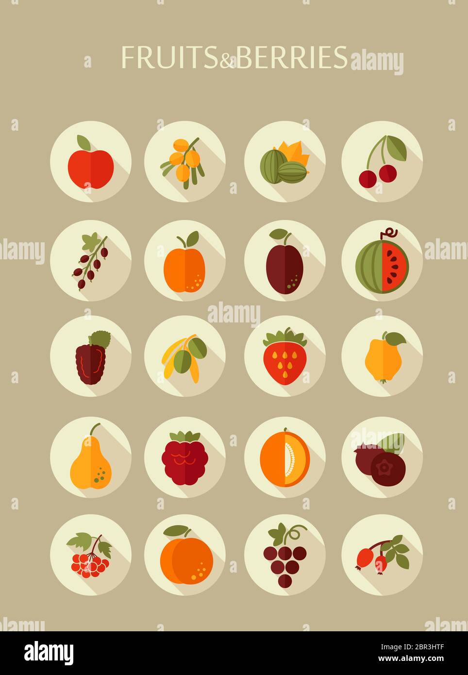 Set of Fruits and Berries icons set. Vector illustration for food apps ...