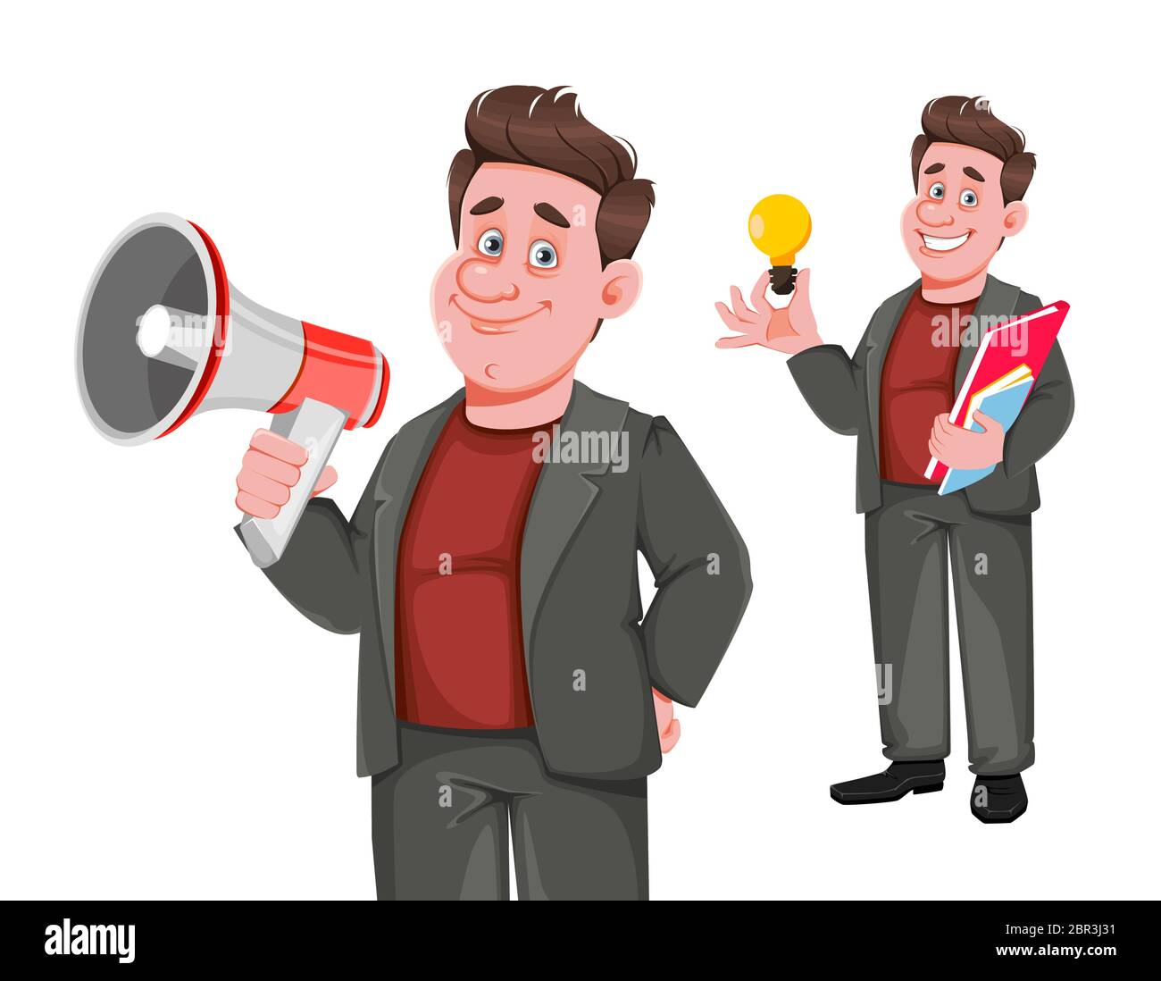 Smiling middle aged businessman, set of two poses. Happy handsome ...