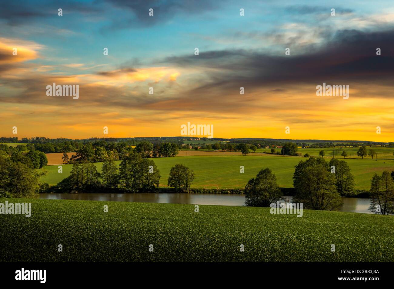 Sunset sky over rural landscape. Czech Republic Stock Photo - Alamy