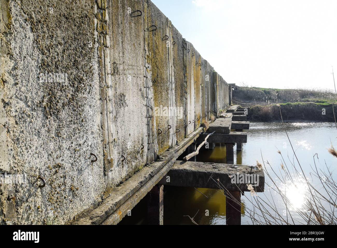 Canal irrigation system rice fields. Concrete tunnel for the irrigation ...