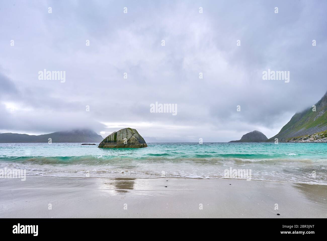 Blue Ocean and mountain at the beach in Lofoten Stock Photo - Alamy