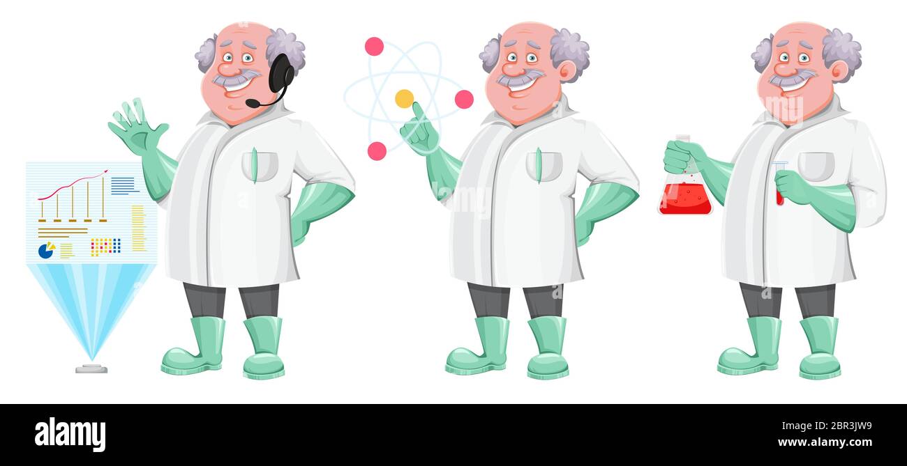 Professor cartoon character, set of three poses. Usable also as ...