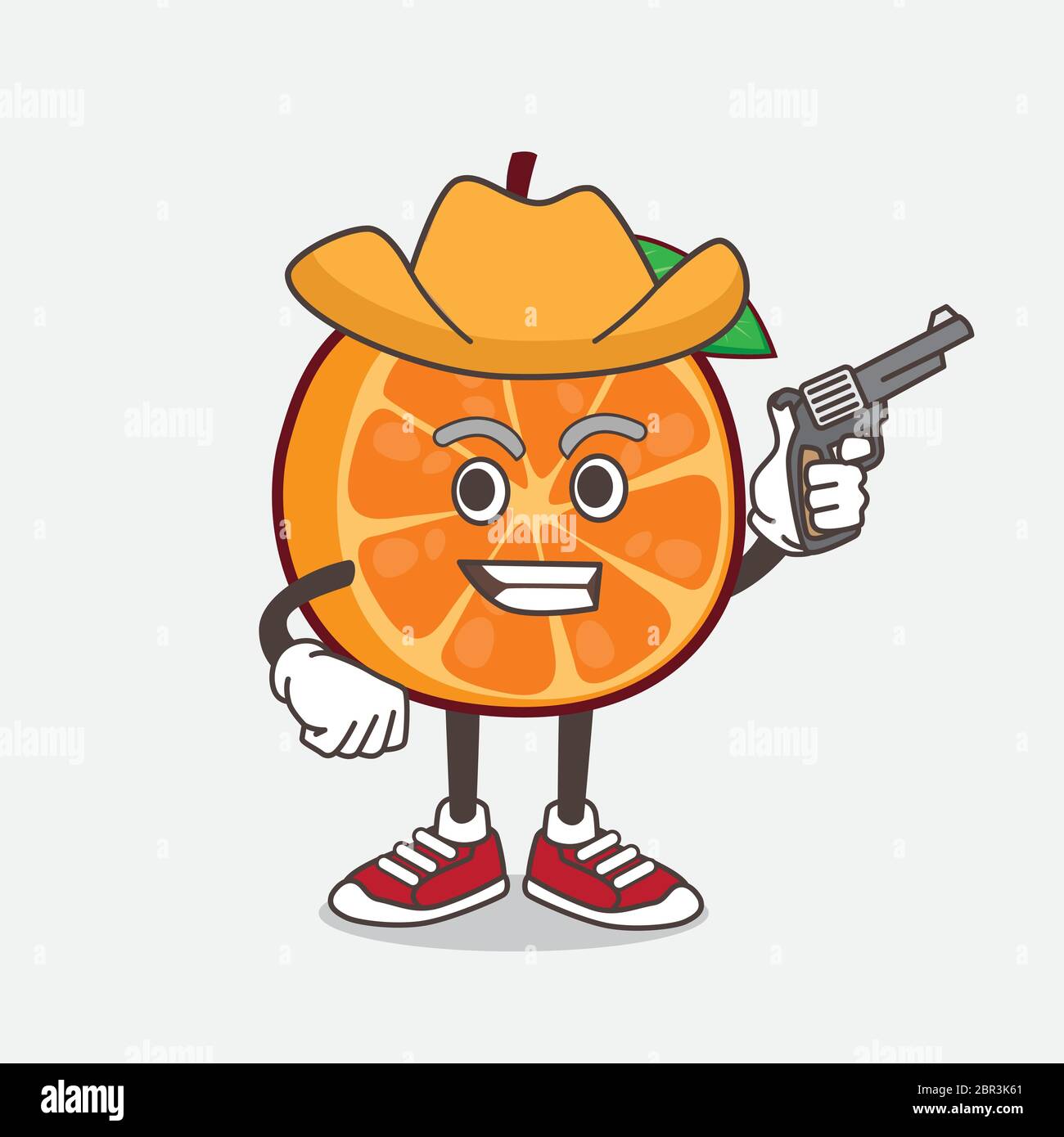 An illustration of Orange Fruit cartoon mascot character holding gun ...