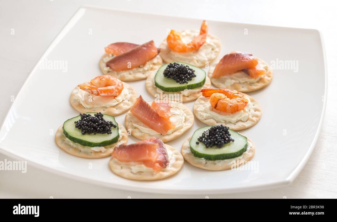 Canape with seafood Stock Photo - Alamy