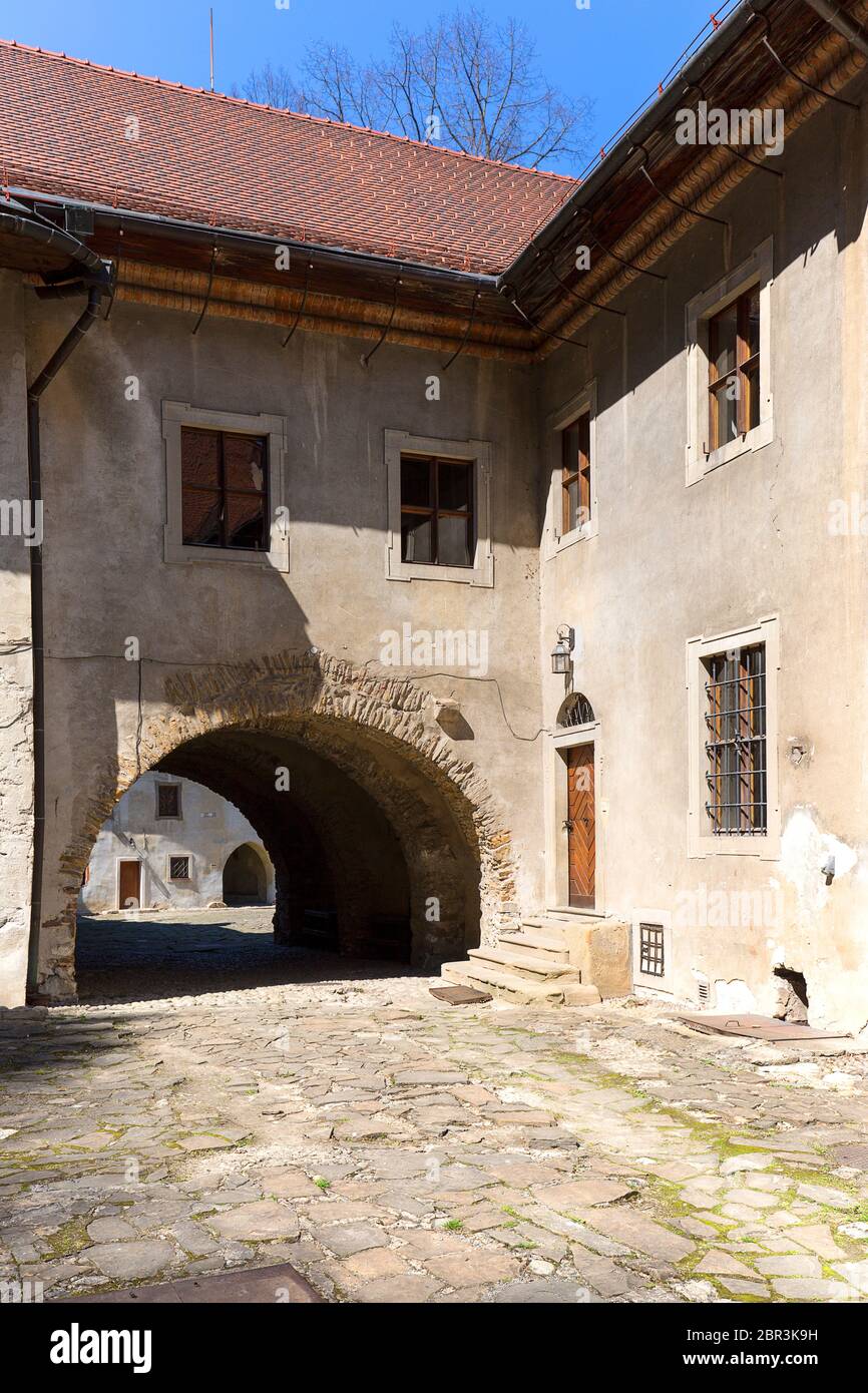 14th century Red Monastery, courtyard, surrounding wall , Slovakia ...