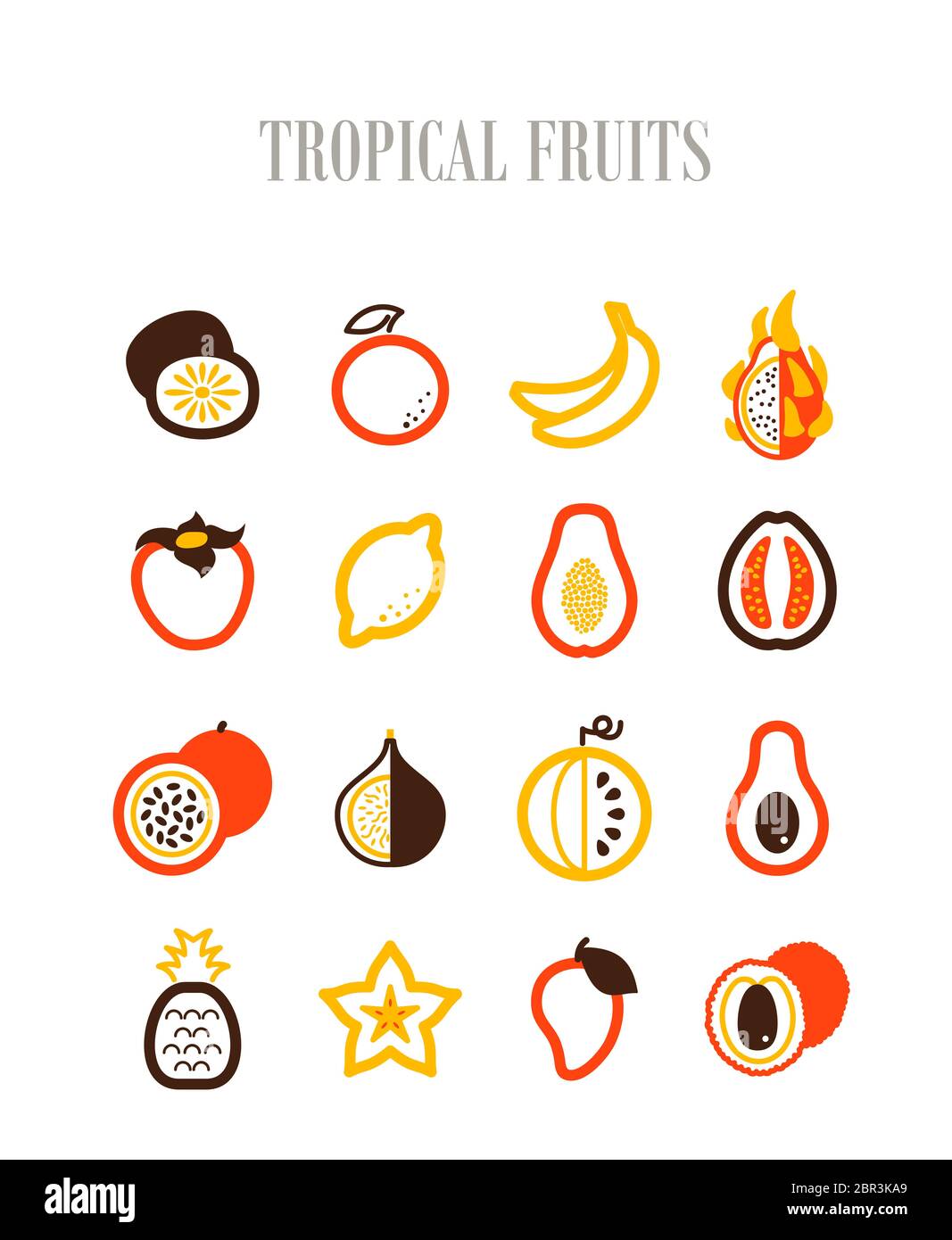 Tropical fruit icons set. Vector illustration for food apps and ...