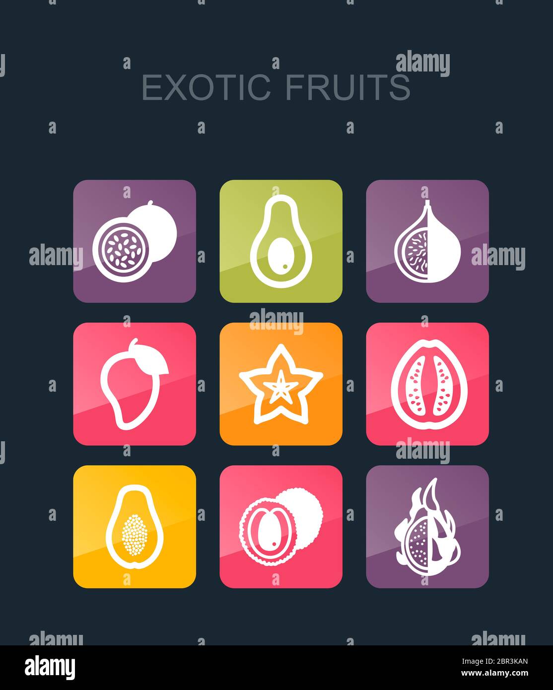 Exotic fruit icons set. Vector illustration for food apps and websites ...