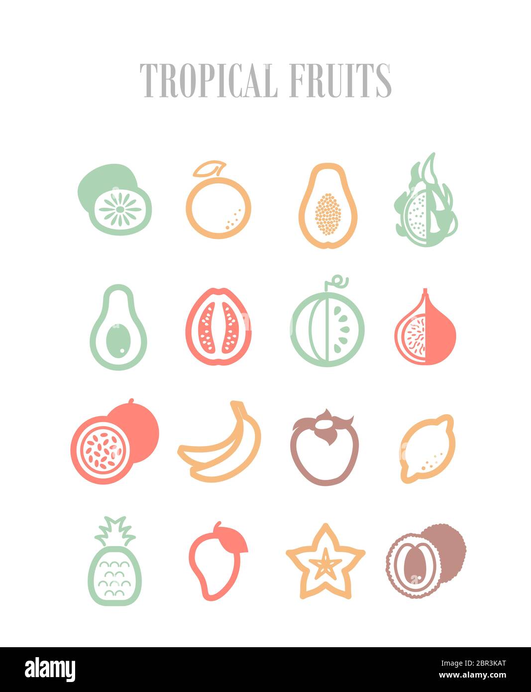Tropical fruit icons set. Vector illustration for food apps and ...