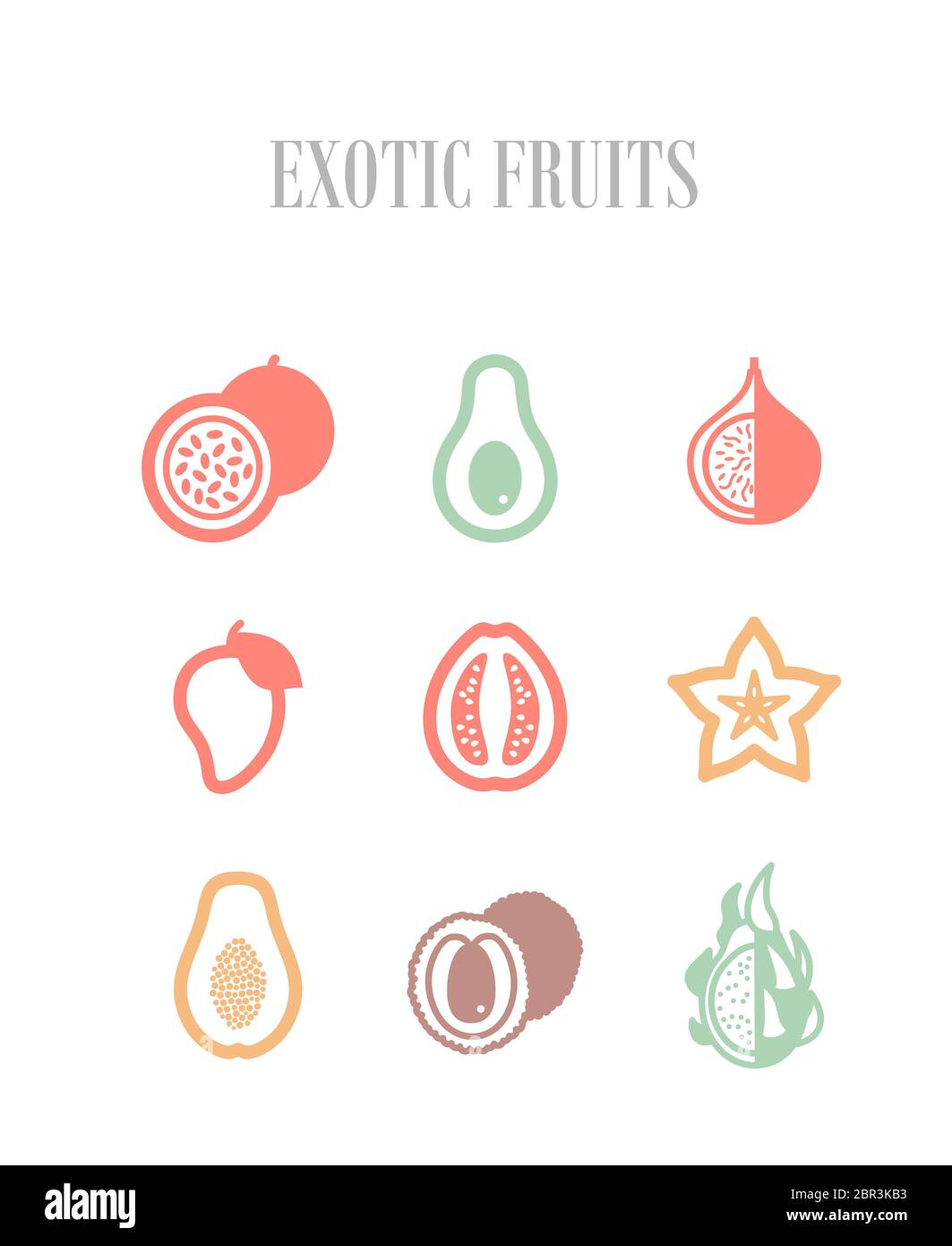 Exotic fruit icons set. Vector illustration for food apps and websites ...