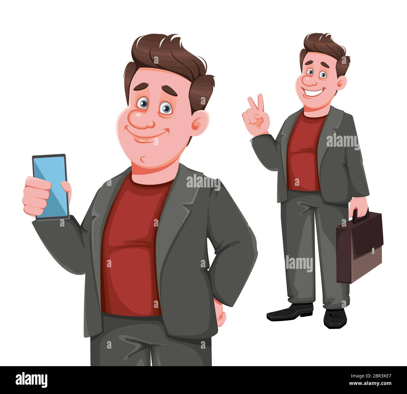 Smiling middle aged businessman, set of two poses. Happy handsome ...
