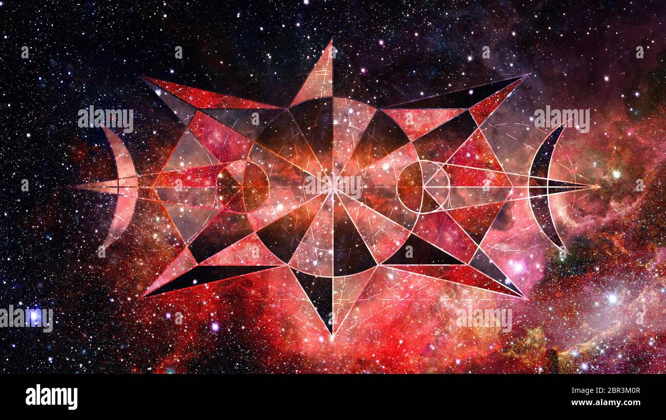 Abstract cosmos geometric background with polygons, triangles, stars ...