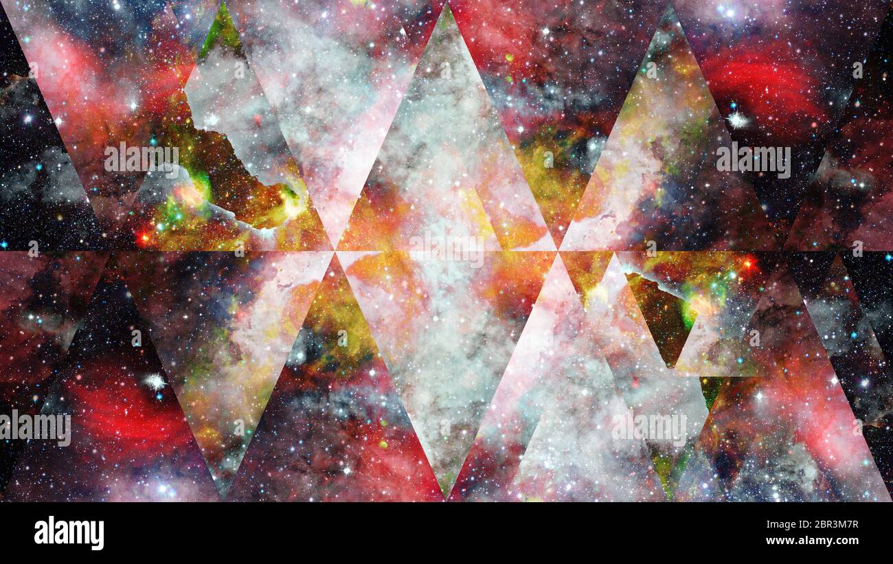 Universe, nebula, galaxy and the sacred geometry collage. Abstract ...