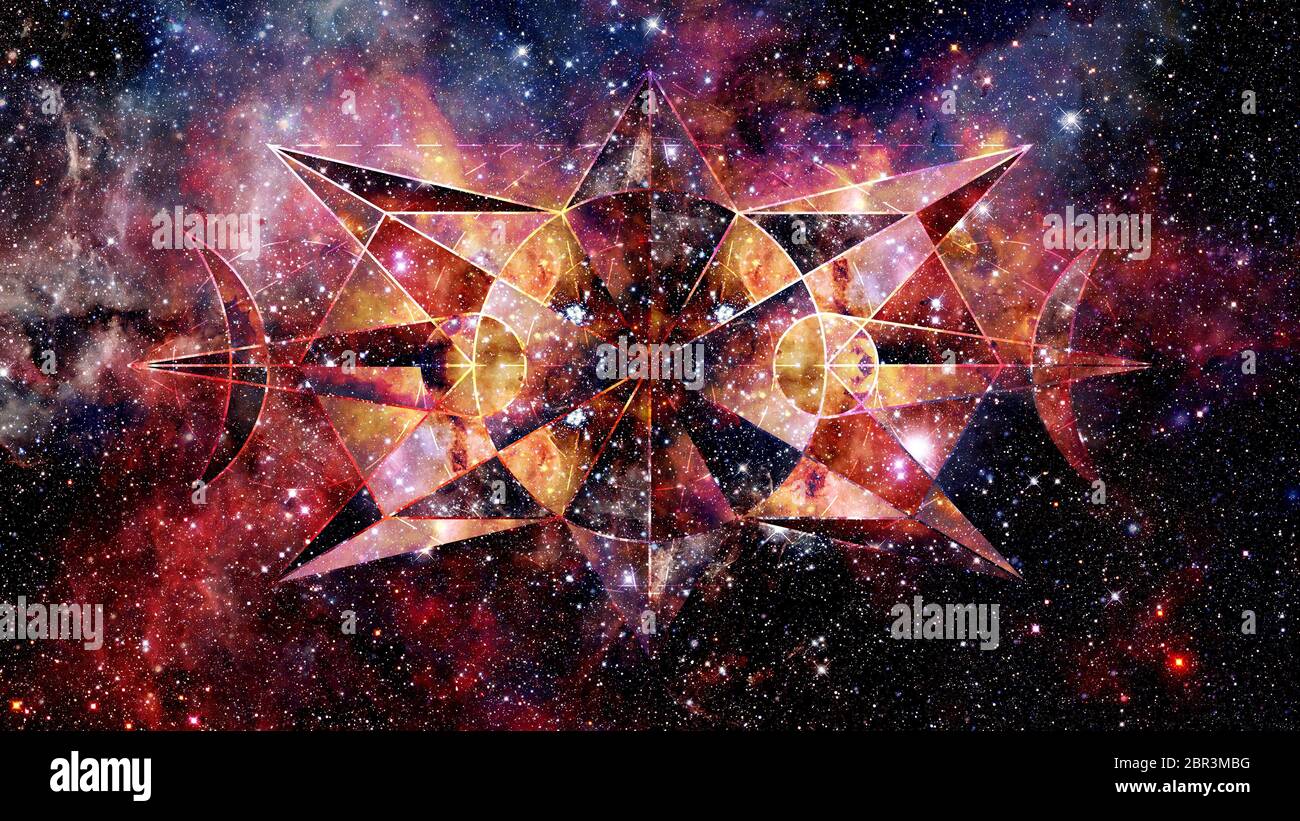 Abstract cosmos geometric background with polygons, triangles, stars ...