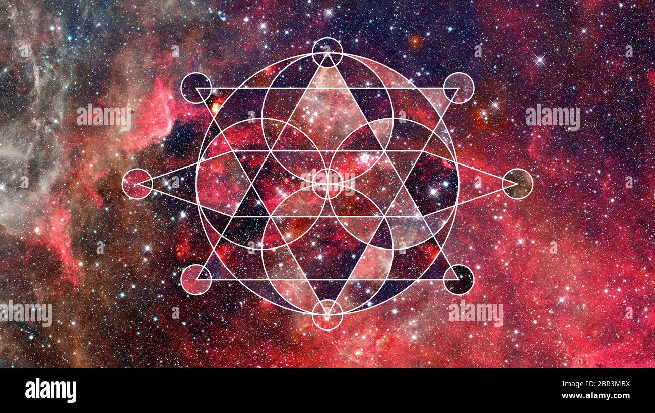 Abstract hipster geometric background with triangles, circles, nebula ...