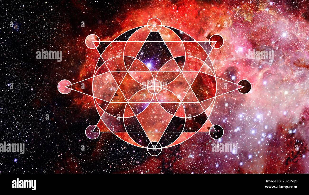 Abstract cosmos geometric background with polygons, triangles, stars ...