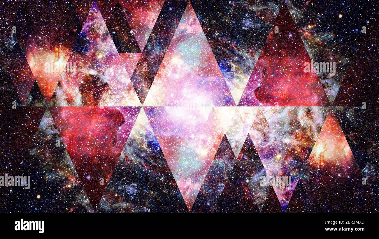 Universe, nebula, galaxy and the sacred geometry collage. Abstract ...