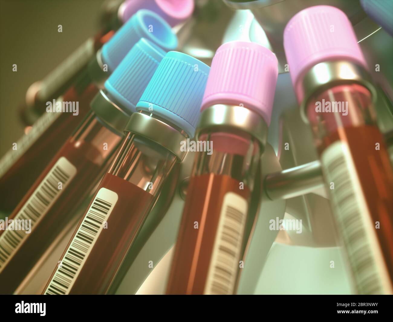 Lab equipment centrifuging blood. Concept image of a blood test. 3D ...