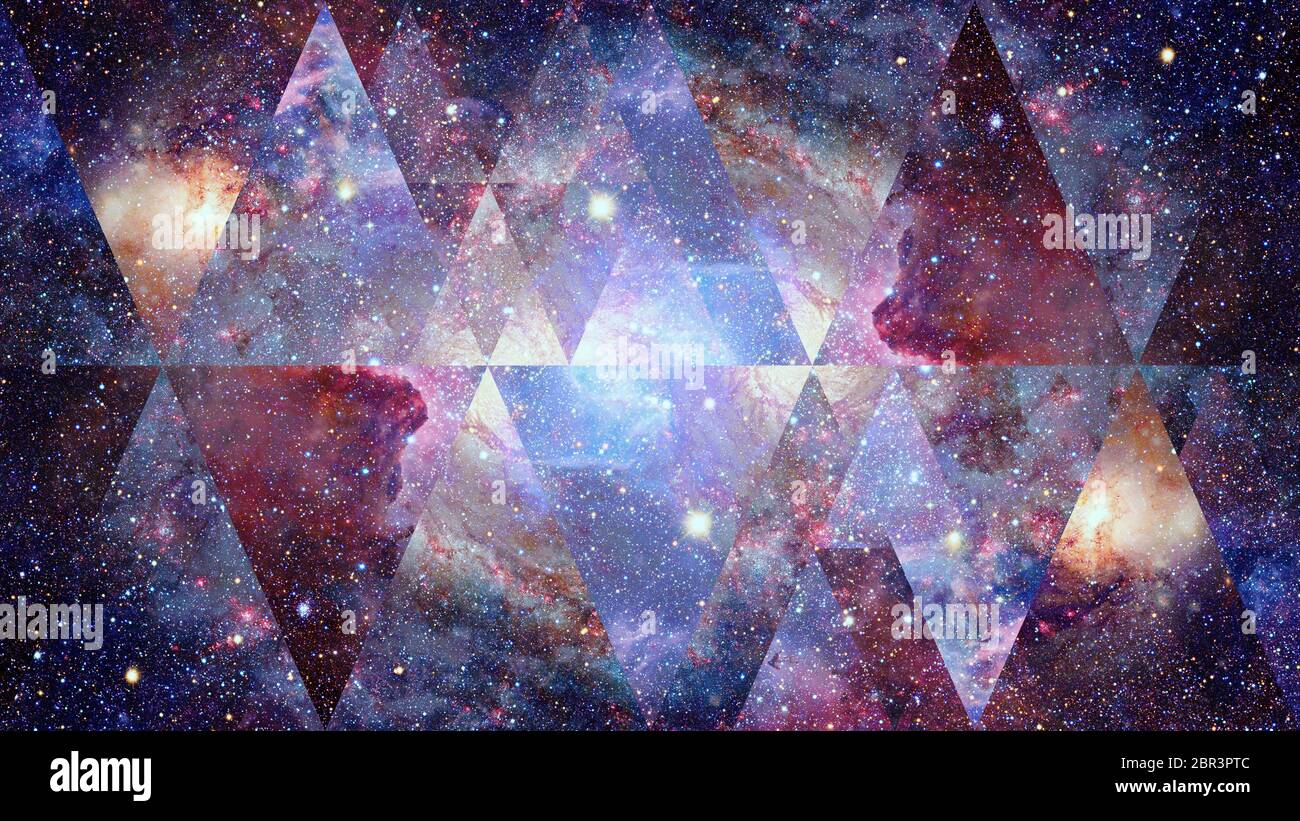 Image of the nebula, galaxy and the sacred geometry collage. Abstract ...