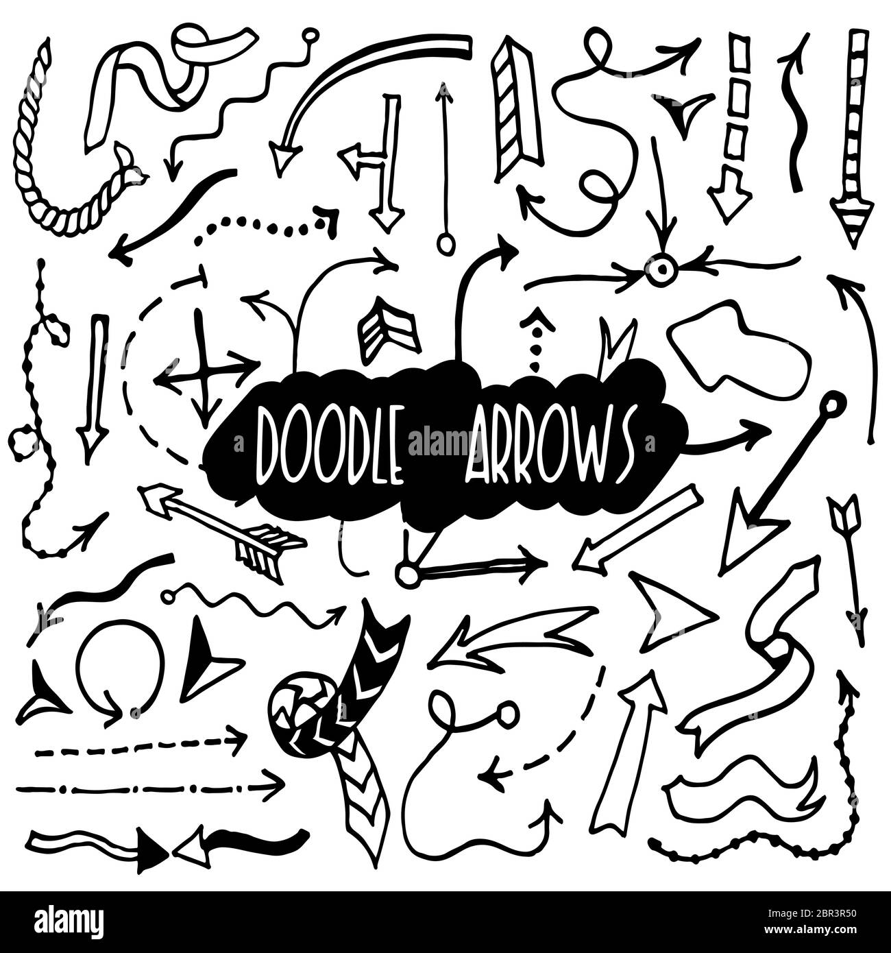 Doodle arrows icon set isolated on white. Grunge black Hand drawn arrow ...