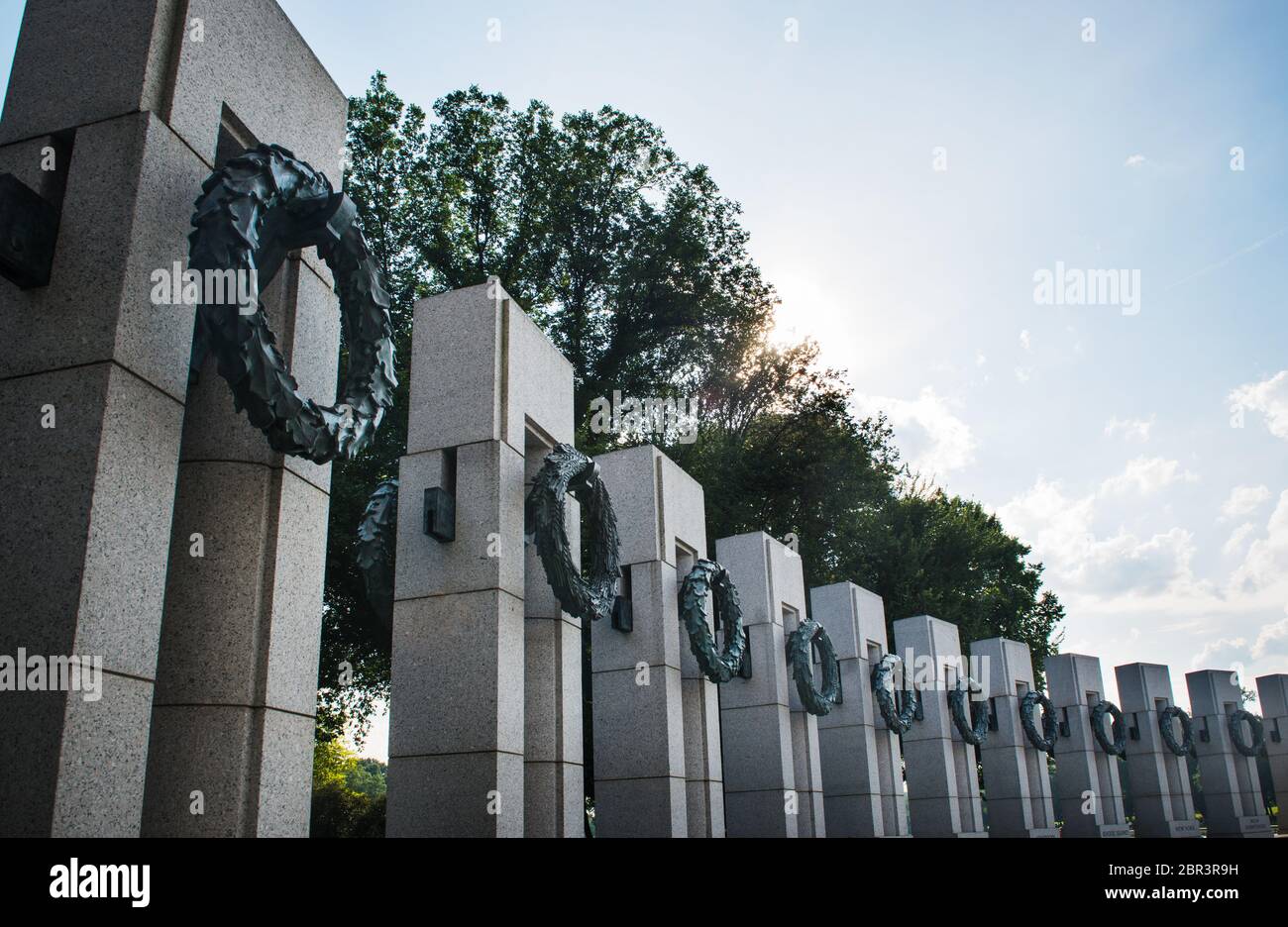 Detail of the World War two memorial, Washington DC, United States ...