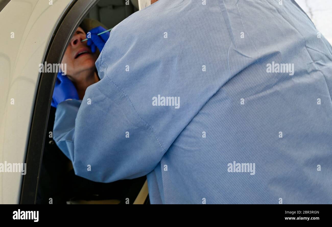 UNITED STATES - May 20, 2020: Volunteers and medical personnel manned ...