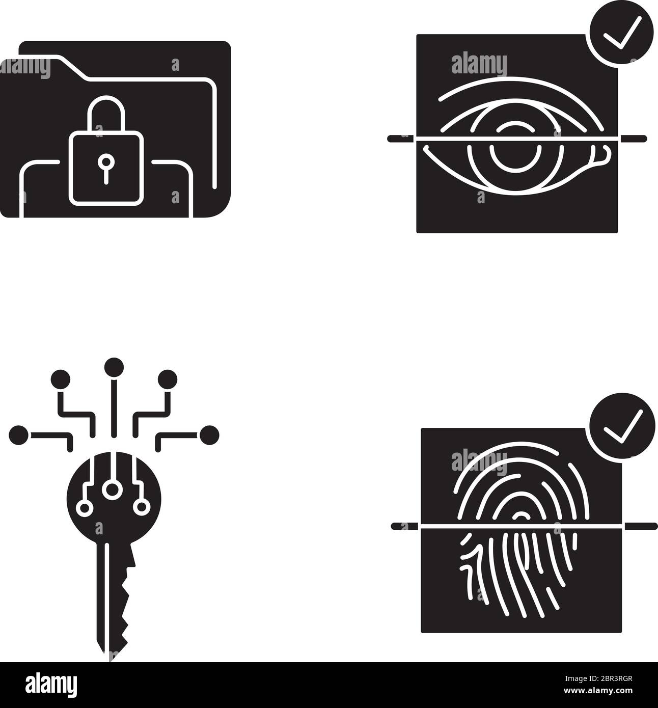 Personal information protection black glyph icons set on white space ...
