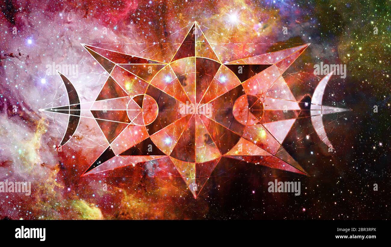 Abstract cosmos geometric background with polygons, triangles, stars ...