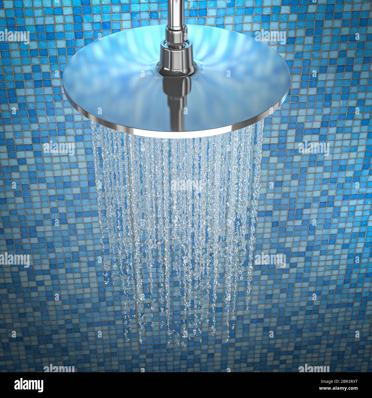 detail of water coming out of the shower of a shower with blue mosaic ...