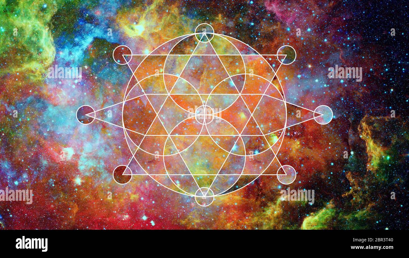Abstract cosmos geometric background with polygons, triangles, stars ...