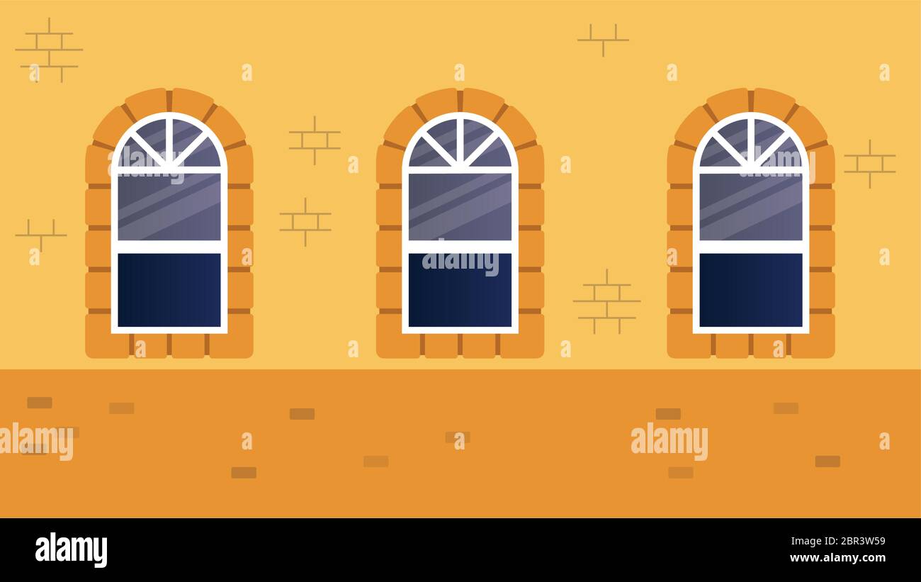 Isolated windows outside yellow building vector design Stock Vector ...
