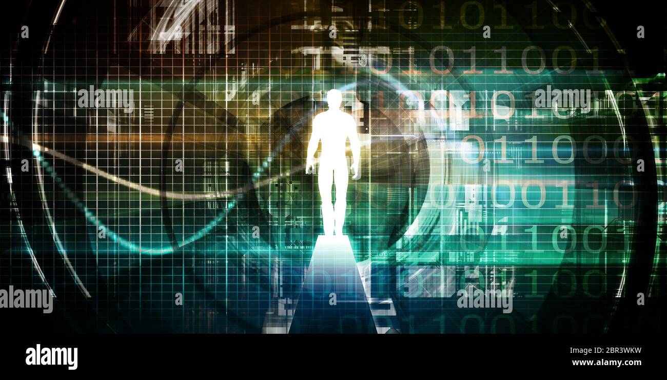 Empowered by Technology with Man Standing in Digital Portal Stock Photo ...