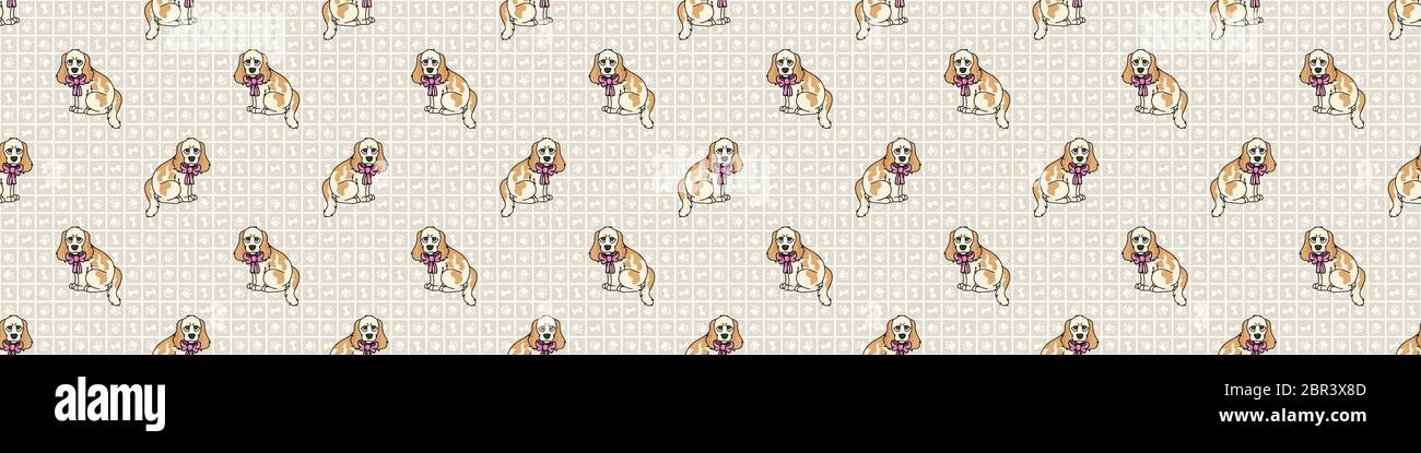 Hand drawn cute cocker spaniel puppy with pink bow breed seamless ...