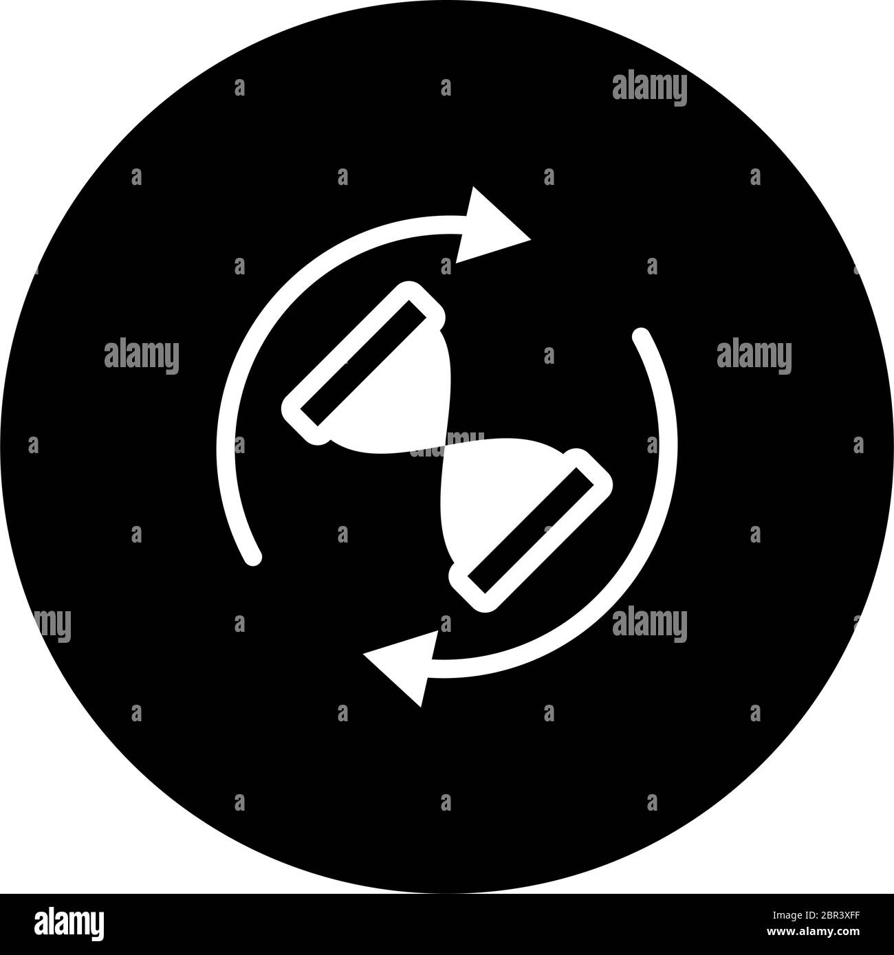 hourglass and sync arrows around over white background, block style ...