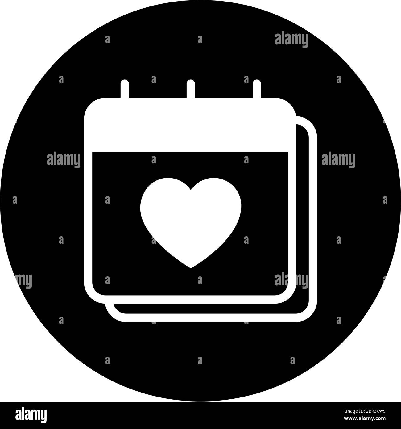 calendar with heart icon over white background, block style, vector ...