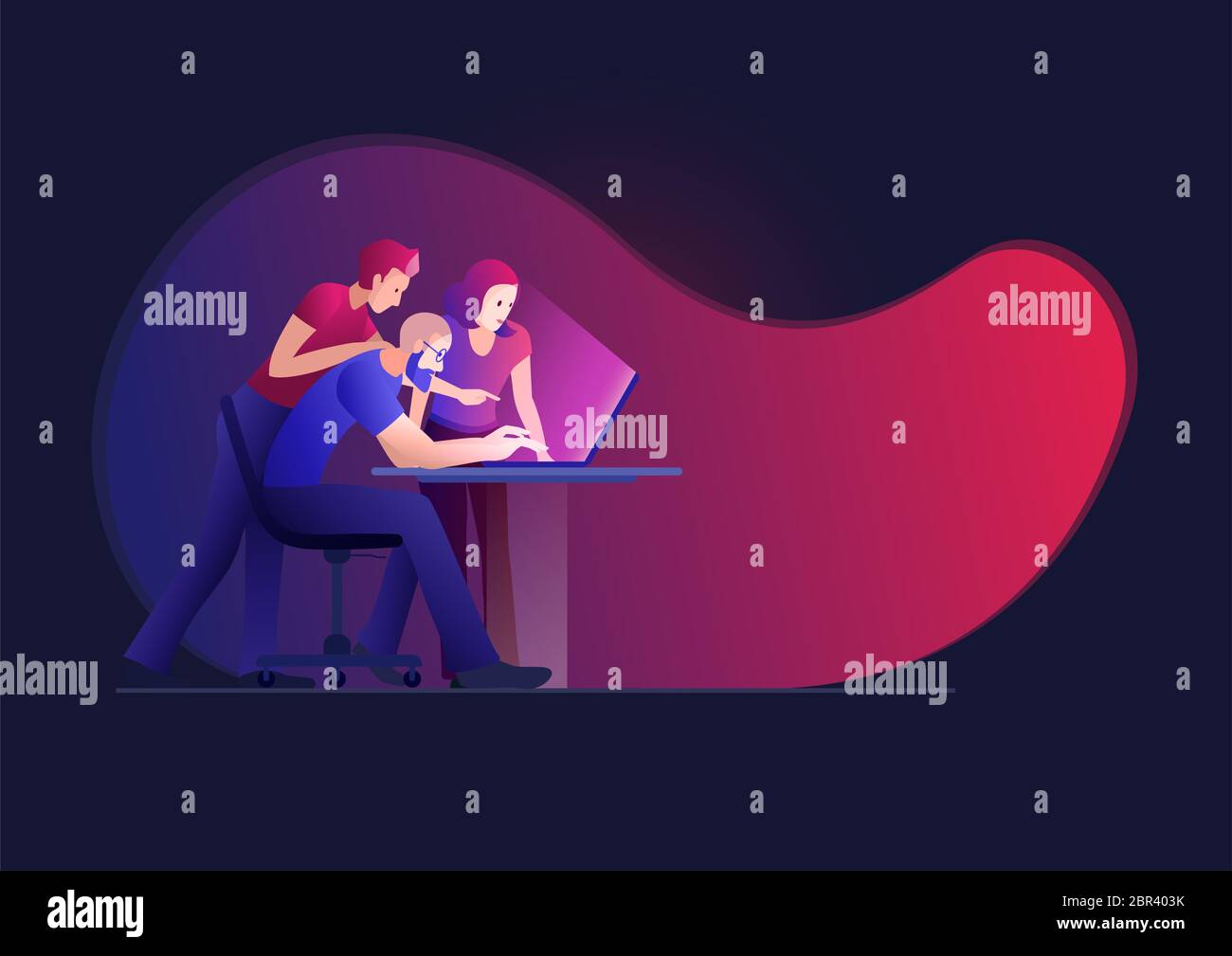 Three person working on a project. Vector concept illustration Stock ...