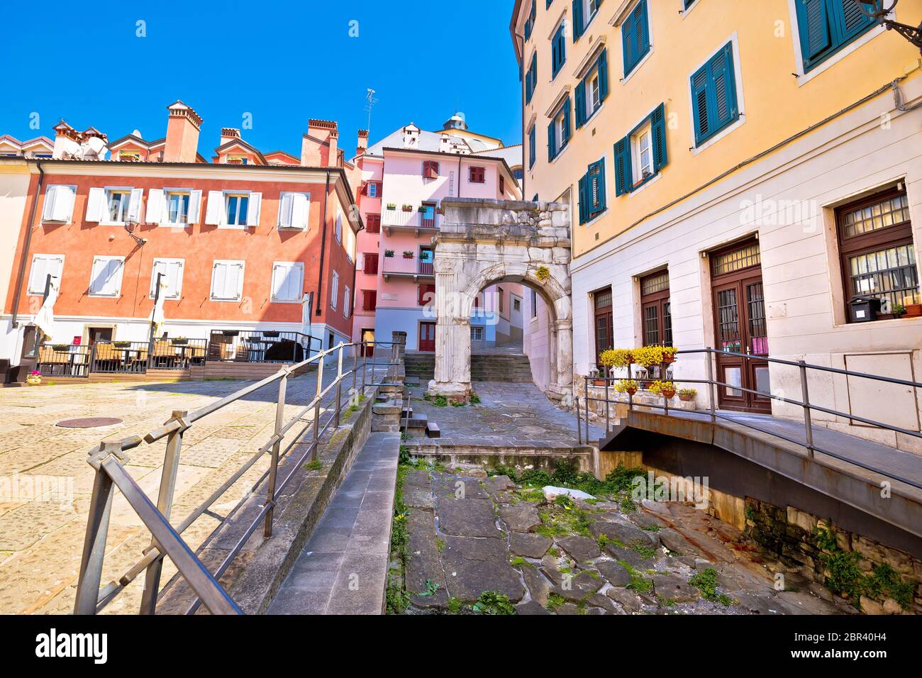 Arco di Riccardo colorful square in Trieste street view, Friuli Venezia ...