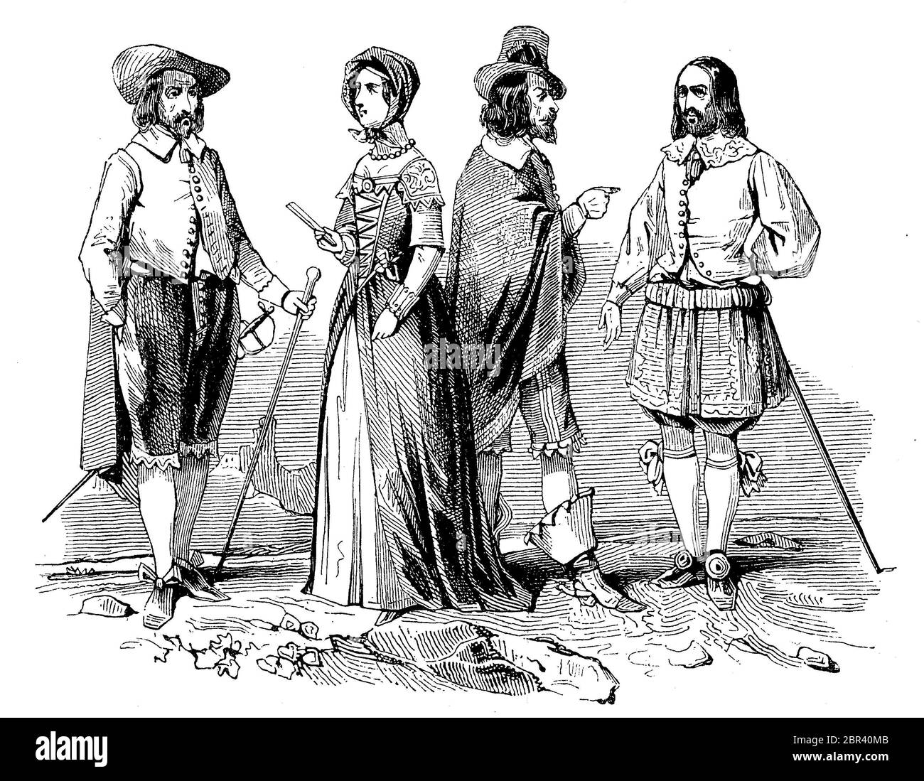 Costumes from England in 1670, / Trachten aus England aus dem Jahre ...