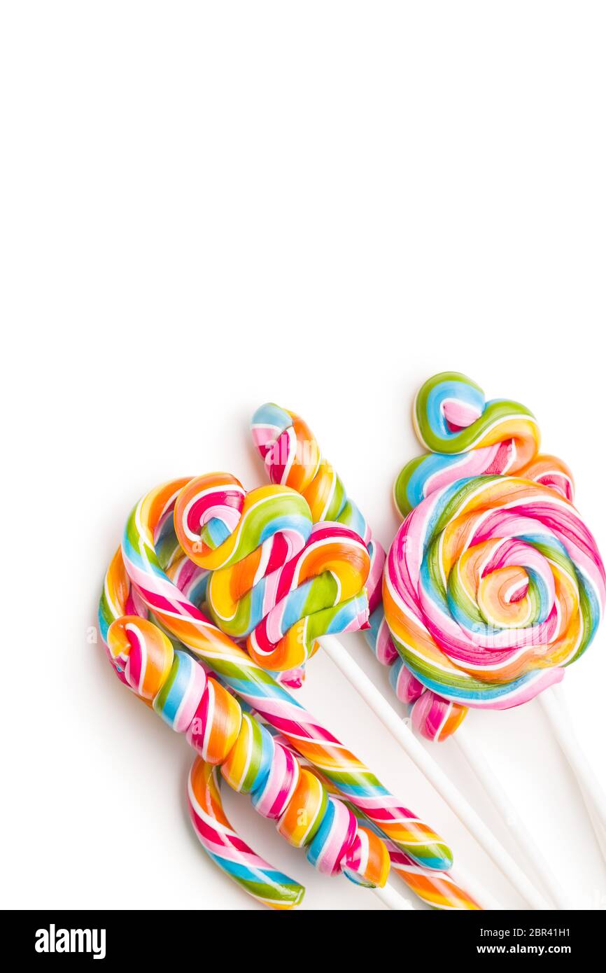 Set of colorful lollipops isolated on white background. Swirl lollipops ...